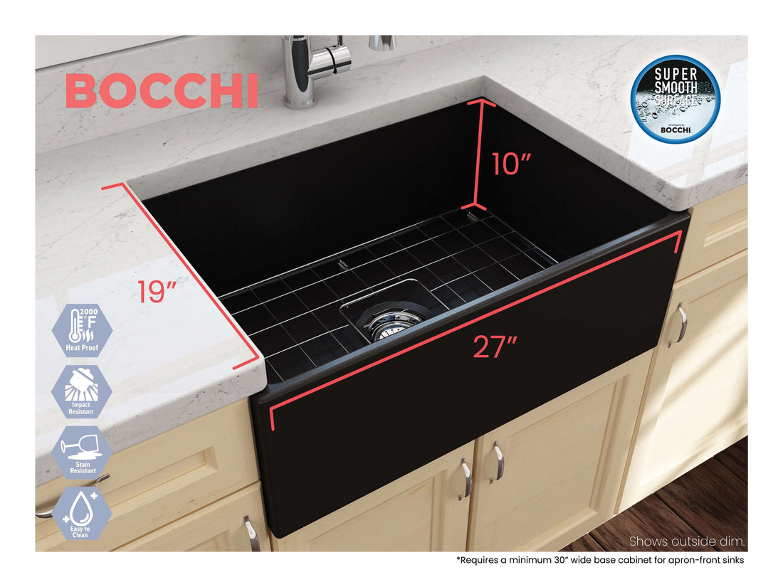 BOCCHI Contempo 27" Fireclay Farmhouse Sink Kit with Faucet and Access