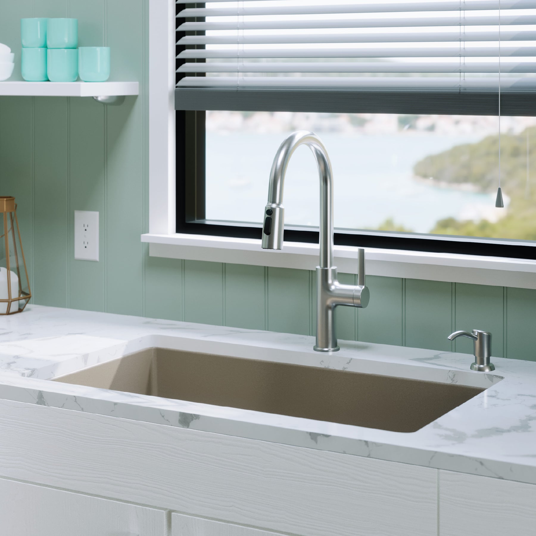 Karran 32" Undermount Quartz Composite Kitchen Sink with Accessories,