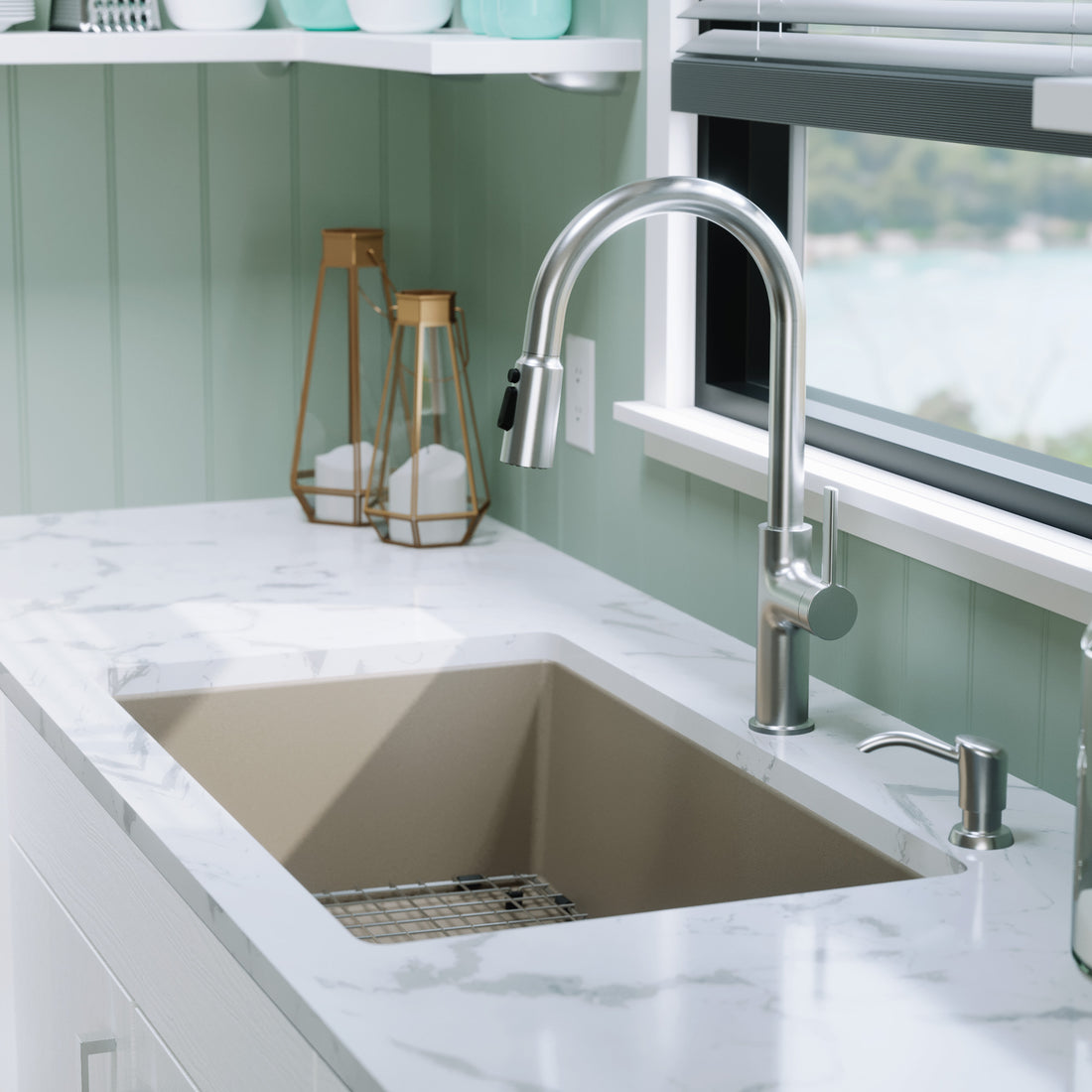 Karran 32" Undermount Quartz Composite Kitchen Sink with Accessories,