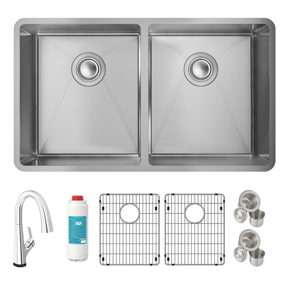 Elkay Crosstown 32" Undermount Stainless Steel Kitchen Sink Kit with F