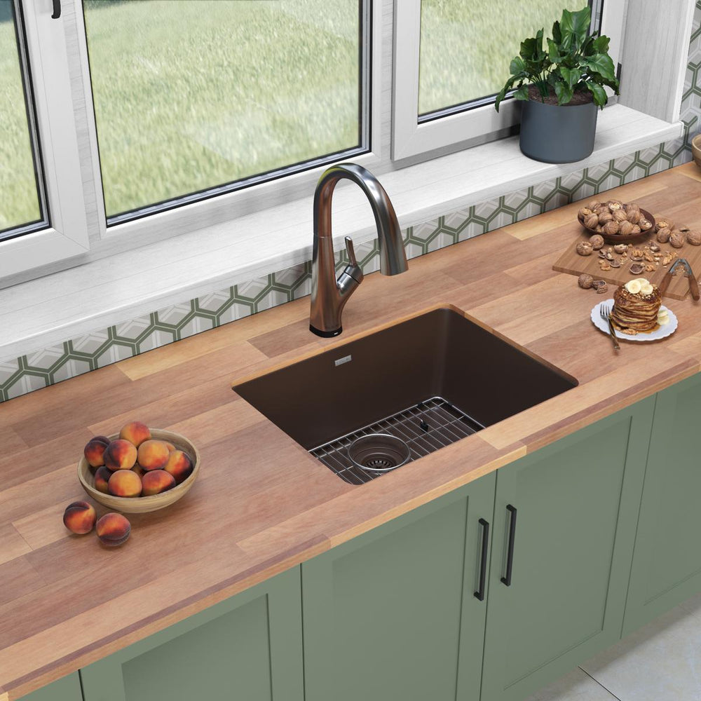 Elkay Quartz Classic 25" Undermount Quartz Kitchen Sink Kit with Fauce