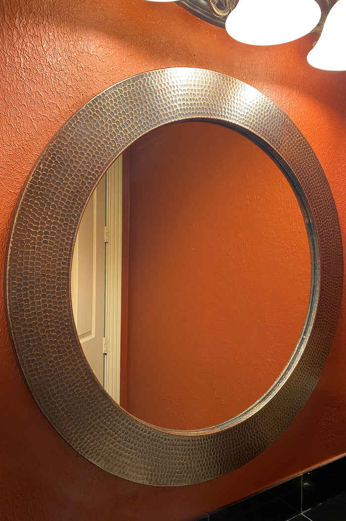Premier Copper Products 34" Hand Hammered Round Copper Mirror, MFR3434