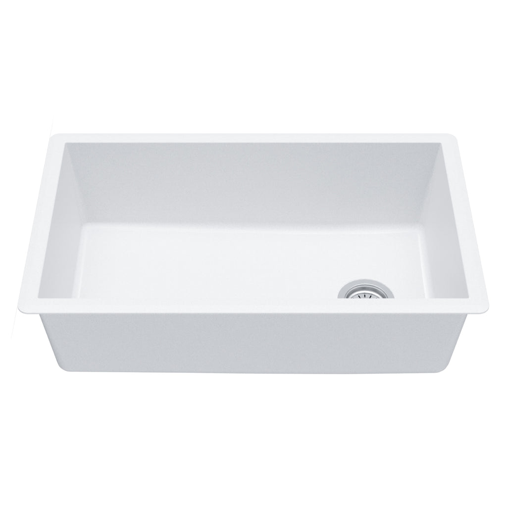 Karran 32" Undermount Quartz Composite Kitchen Sink, White, QU-670-WH