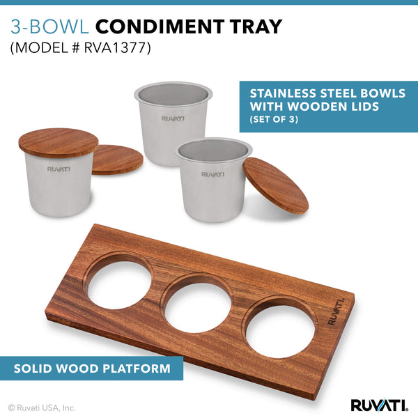 Ruvati Condiment Tray 3 Bowl Serving Board for Workstation Sinks (comp