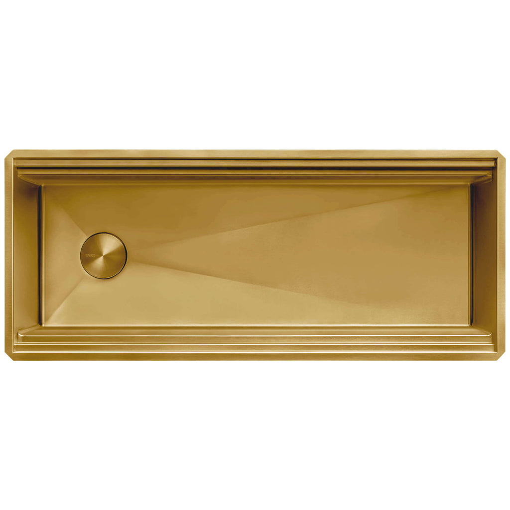 Ruvati Dual-Tier Pro 45" Undermount Polished Brass Matte Gold, Stainle