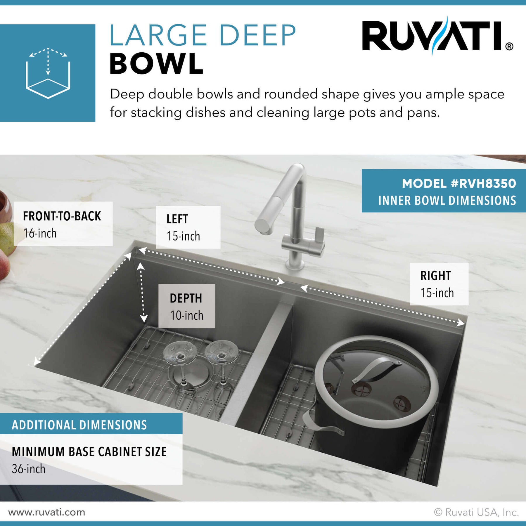 Ruvati Roma 33" Undermount Stainless Steel Workstation Kitchen Sink, 5