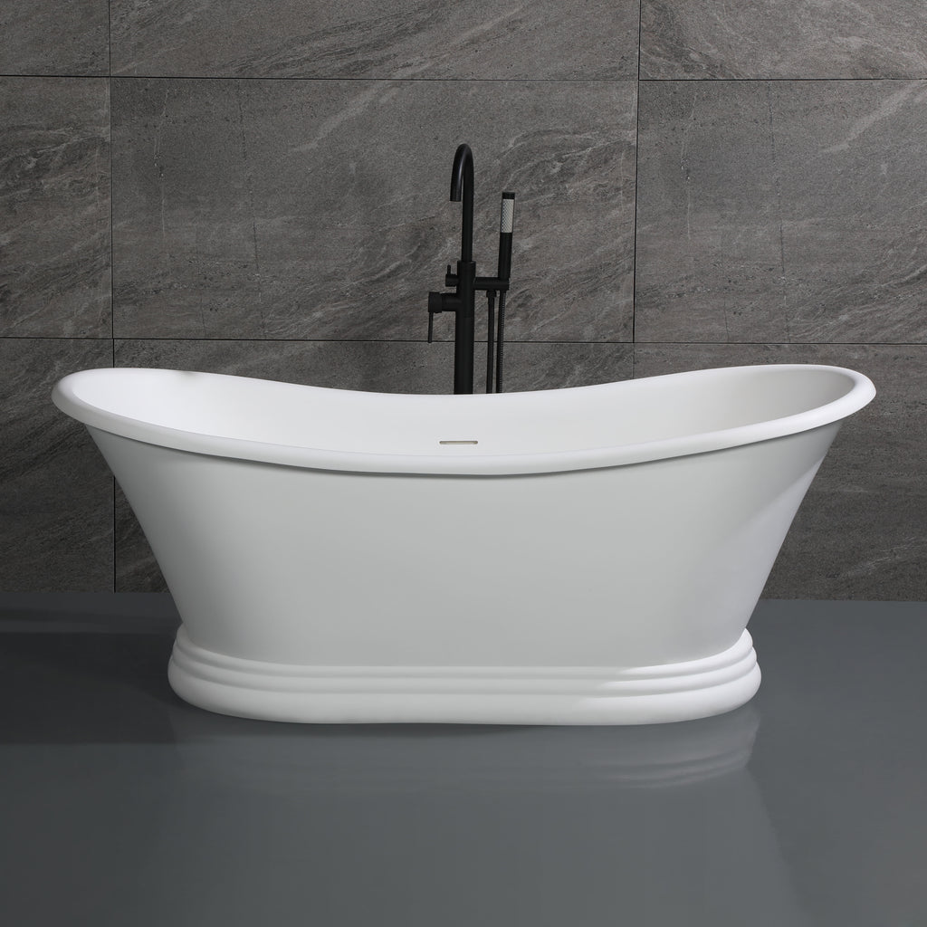 ALFI brand 63" Solid Surface Resin Free Standing Oval Bathtub, White M