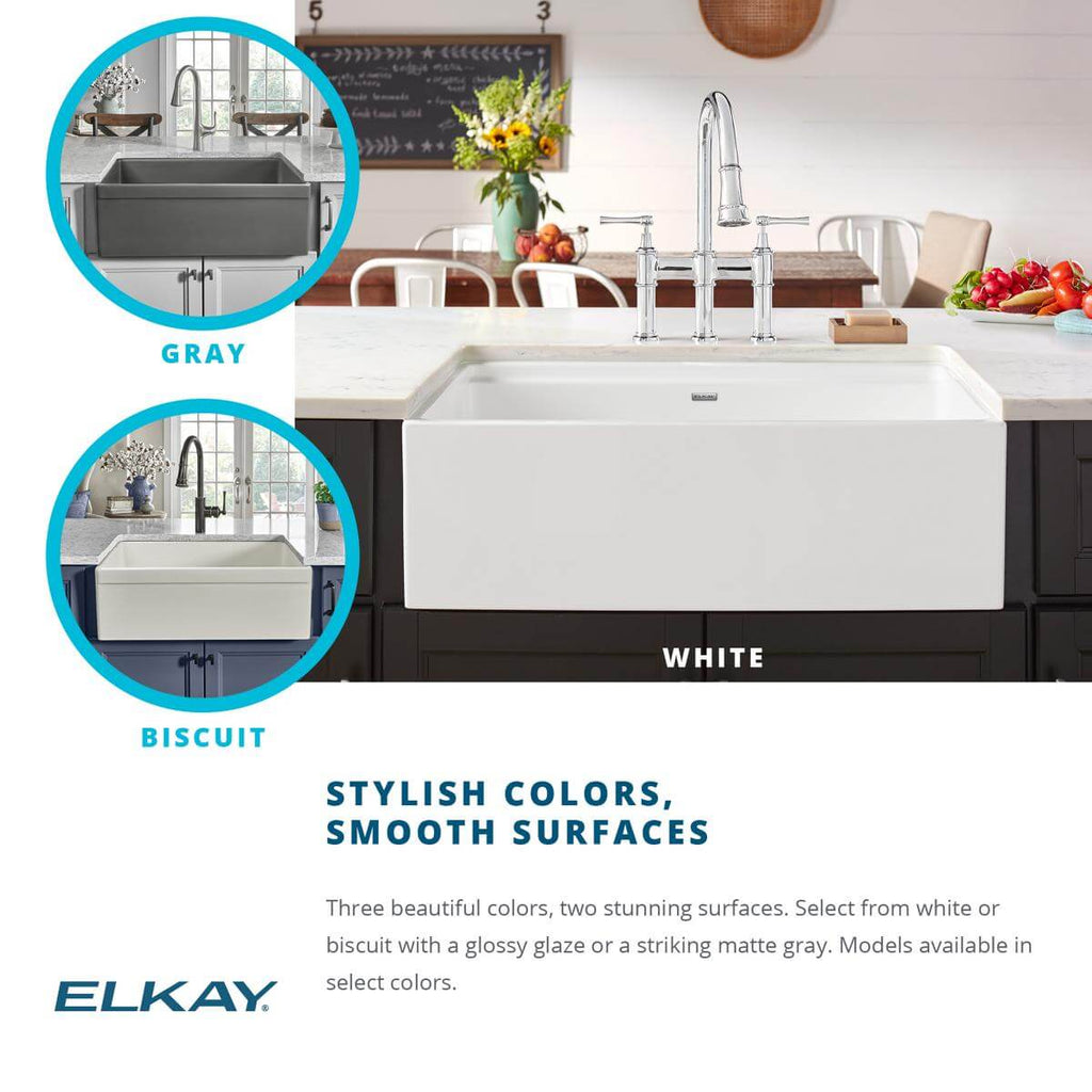 Elkay SWUF32189BI 33" Fireclay Farmhouse Kitchen Sink, 50/50 Double ...