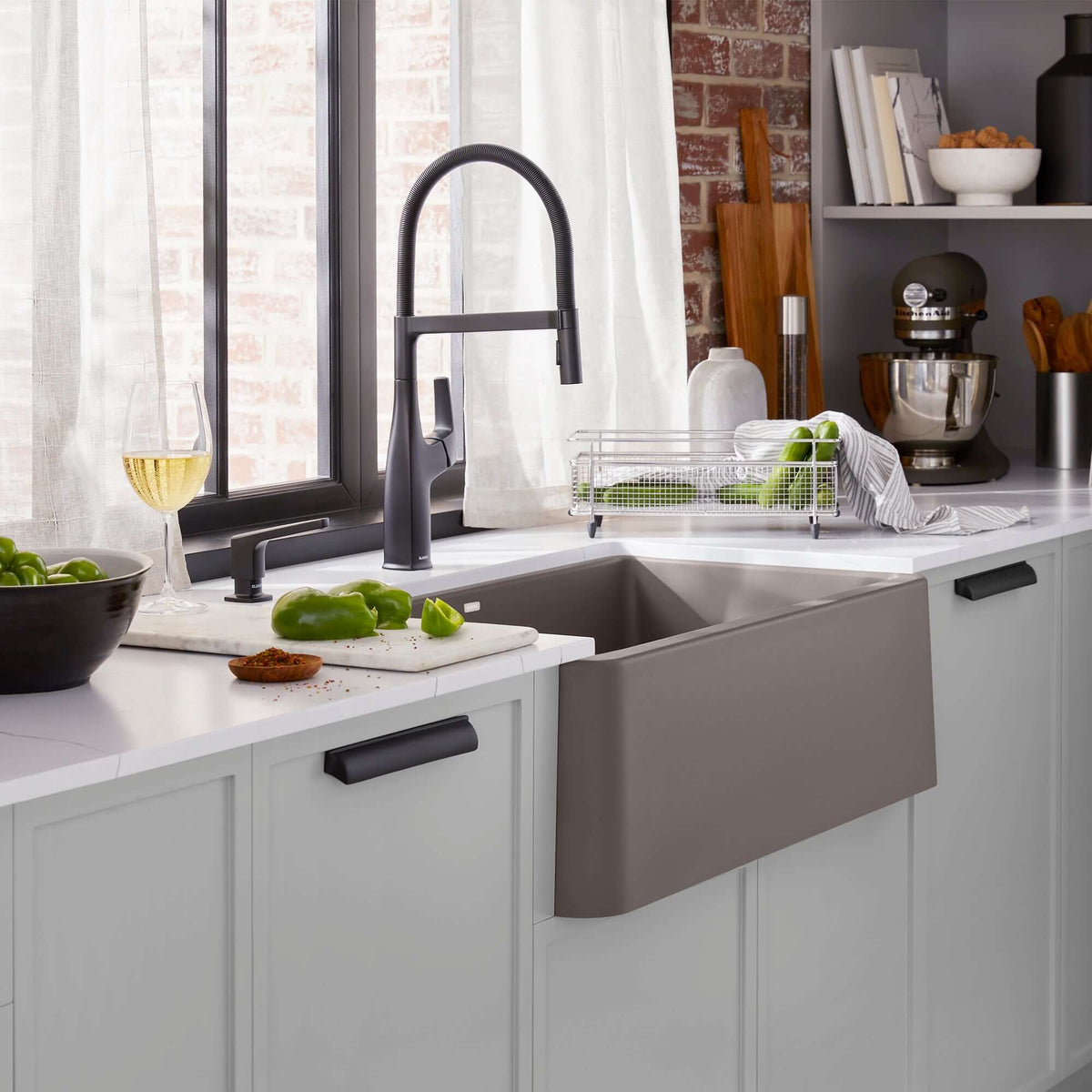 Blanco Ikon 33" Silgranit Farmhouse Sink, Volcano Gray, No Faucet Hole