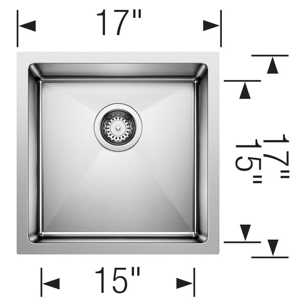 Blanco Quatrus 17" Square Stainless Steel Bar/Prep Sink, Satin Polish,