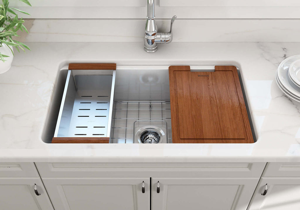 BOCCHI Sotto 32" White Dual Mount Fireclay Workstation Kitchen Sink Ki