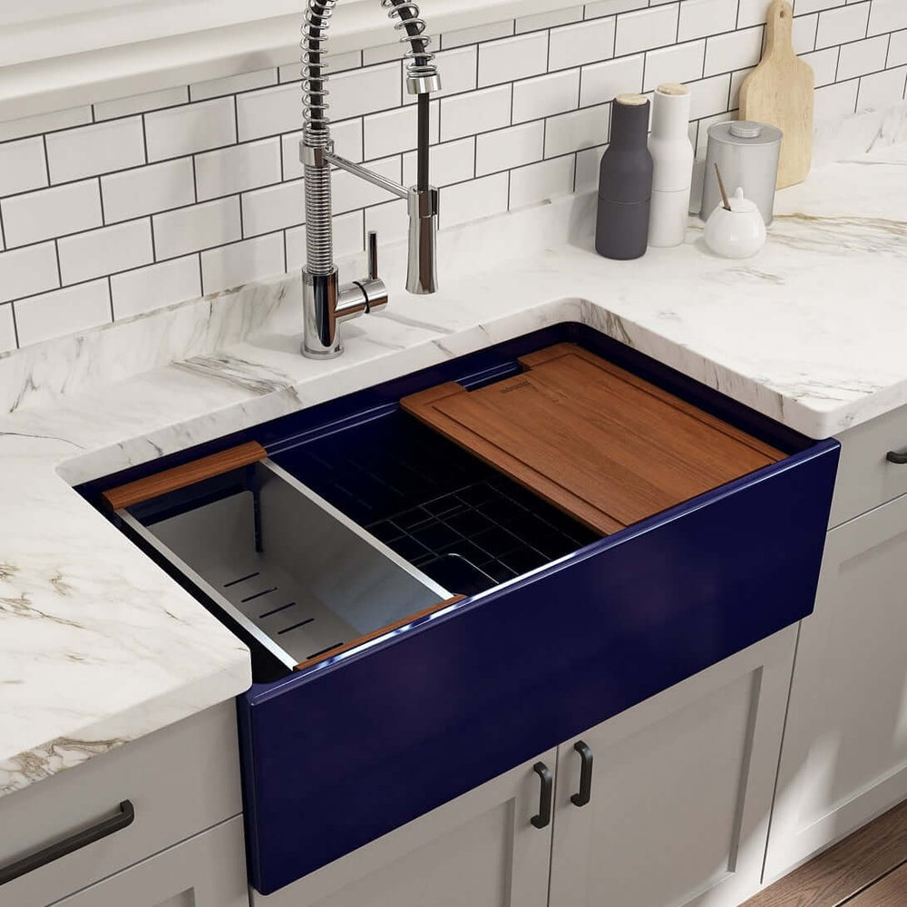 BOCCHI Contempo 33" Fireclay Workstation Farmhouse Sink with Accessori