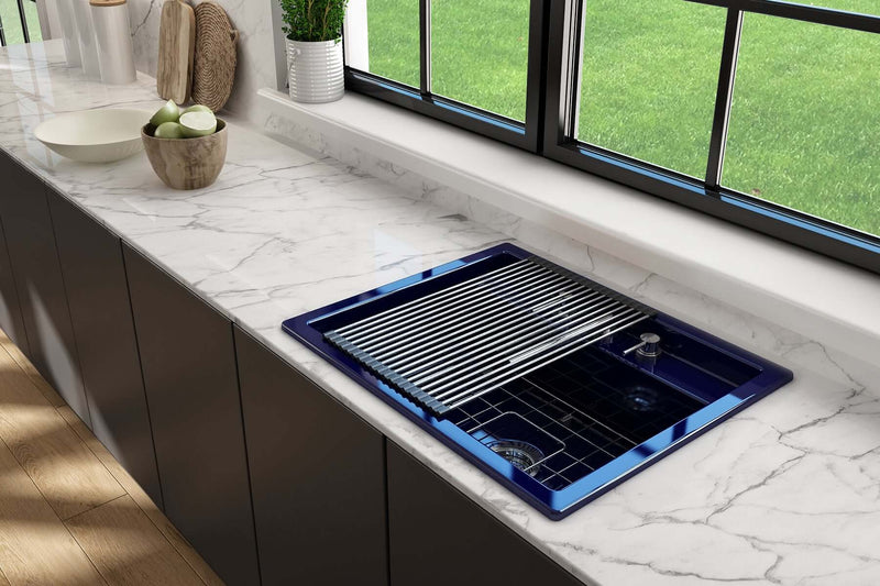 BOCCHI Baveno Uno 27" Dual Mount Fireclay Workstation Kitchen Sink Kit