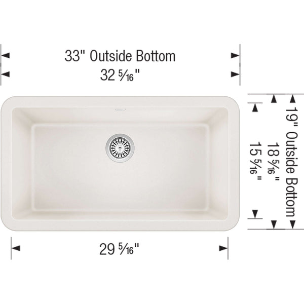 Blanco Ikon 33" Granite Composite Farmhouse Sink, Silgranit, White, 40