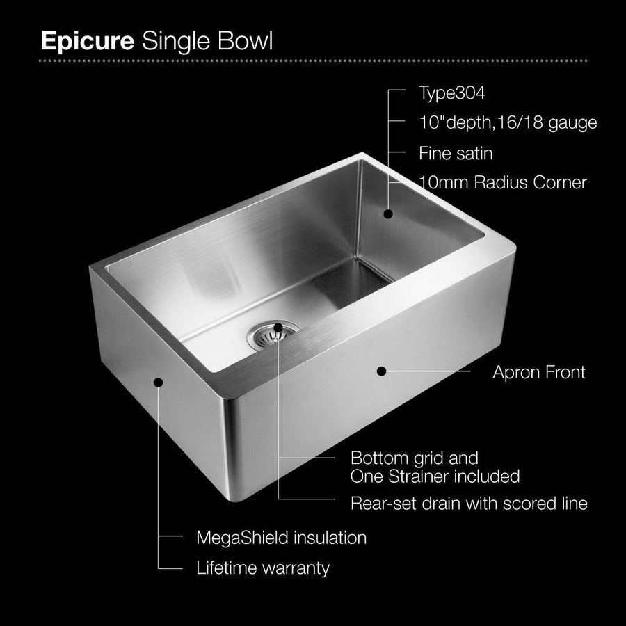 Houzer 30" Stainless Steel Farmhouse Apron Front Kitchen Sink ENS-3020