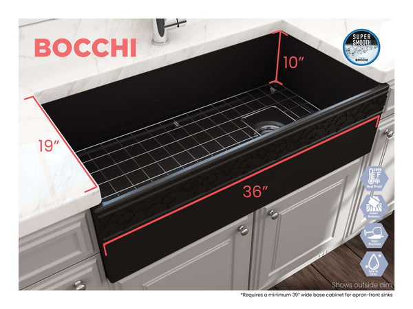 BOCCHI Vigneto 36" Fireclay Farmhouse Kitchen Sink, Single Bowl, Matte ...