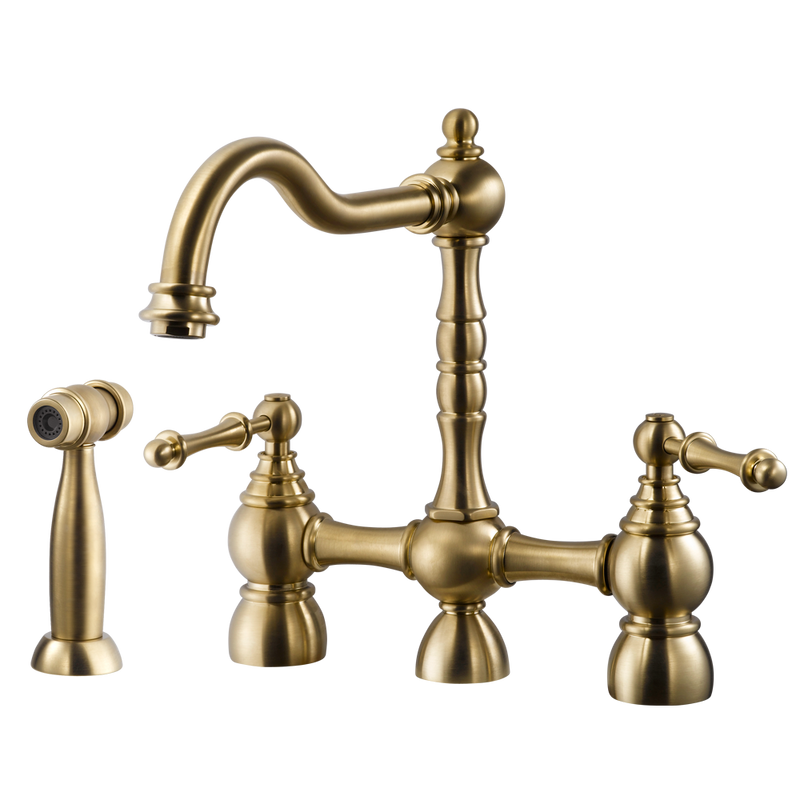 Houzer Lexington Bridge Faucet, Sidespray Brushed Brass, LEXBS-956-BB