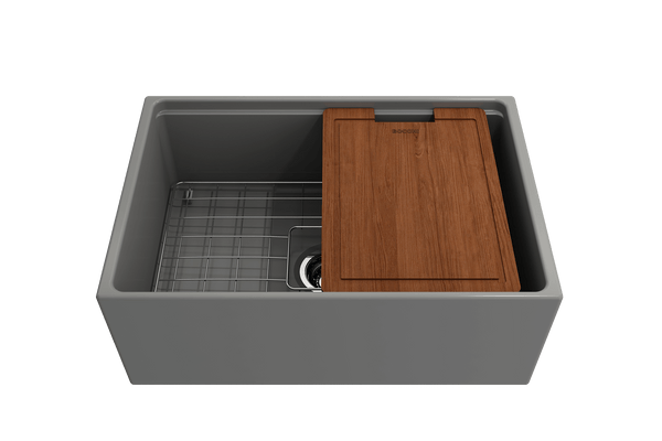 BOCCHI Contempo 27" Fireclay Workstation Farmhouse Sink Kit with Acces