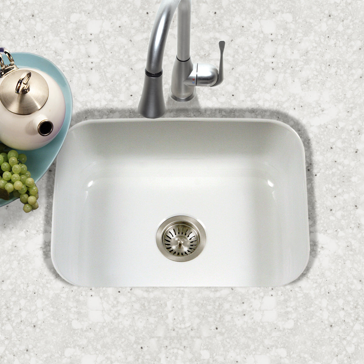 Houzer 23" Porcelain Enamel Steel Undermount Kitchen Sink, PCS-2500 WH