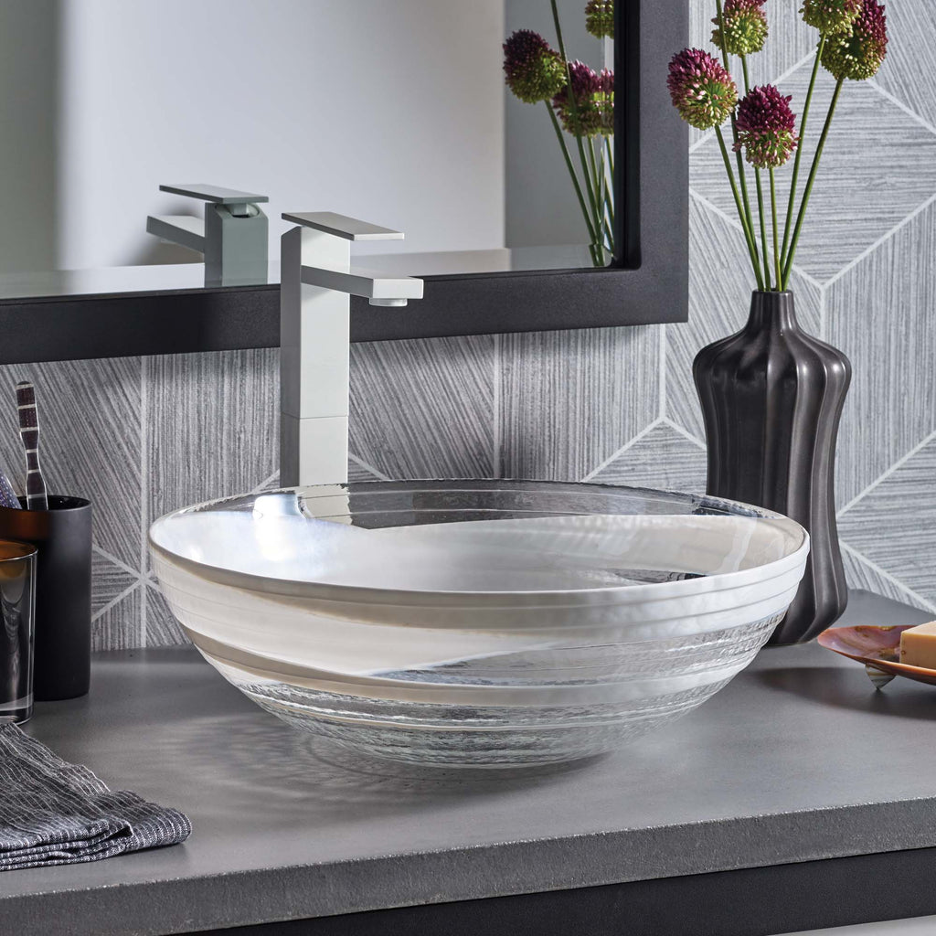 Native Trails Murano 16" Round Vessel Glass Bathroom Sink, Seaspray, M