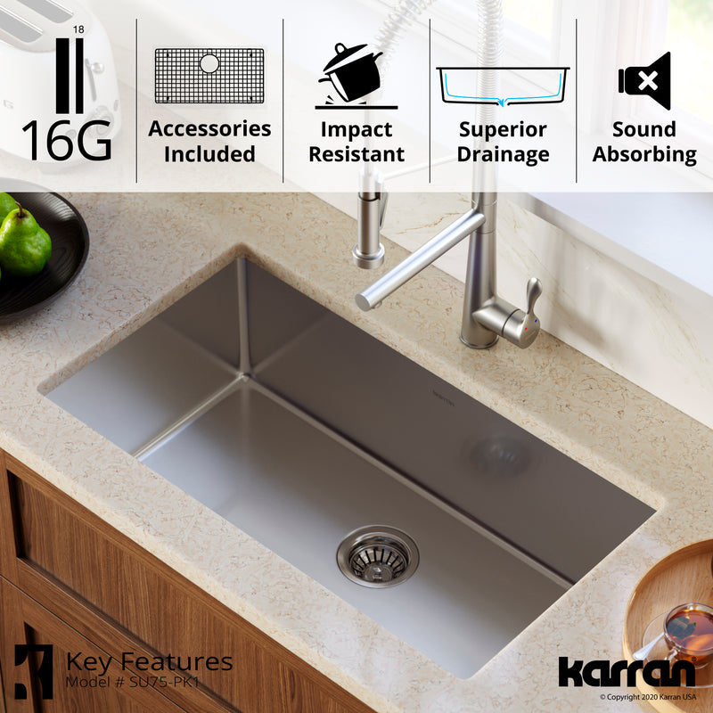 Karran Select 32" Undermount Stainless Steel Kitchen Sink with Accesso