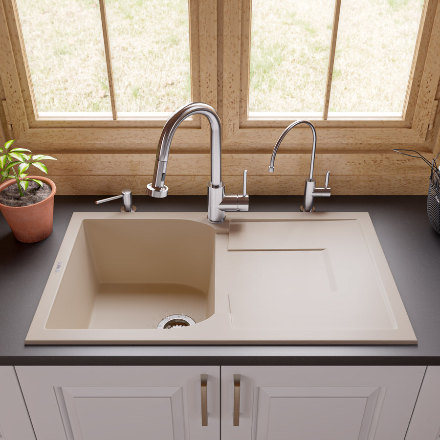ALFI 34" Single Bowl Granite Composite Kitchen Sink with Drainboard ...