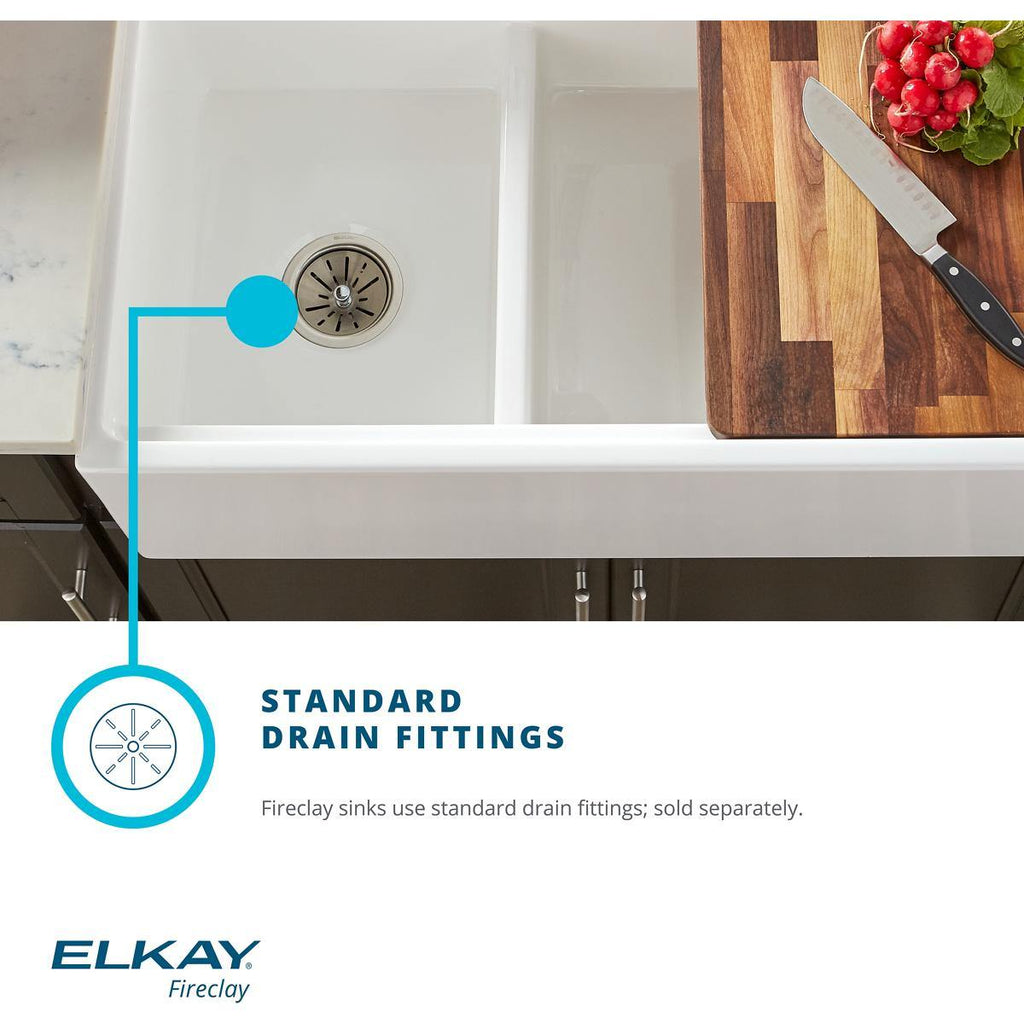 Elkay SWUF3320BI 33" Fireclay Farmhouse Kitchen Sink, 40/60 Double Bowl ...