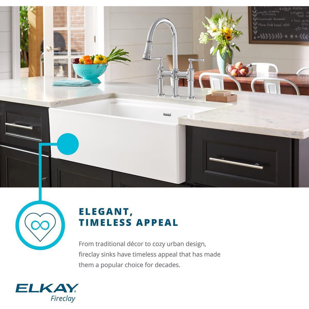 Elkay SWUF3320BI 33" Fireclay Farmhouse Kitchen Sink, 40/60 Double Bowl ...