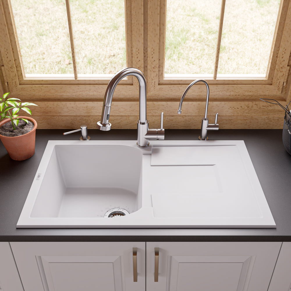 ALFI 34" Single Bowl Granite Composite Kitchen Sink with Drainboard ...
