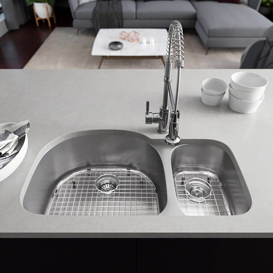 Rene 35" Stainless Steel Kitchen Sink, 70/30 Double Bowl, 18 Gauge, R1