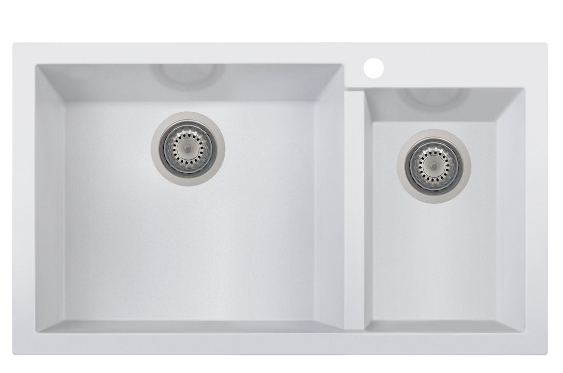 ALFI White 34" Double Bowl Drop In Granite Composite Kitchen Sink